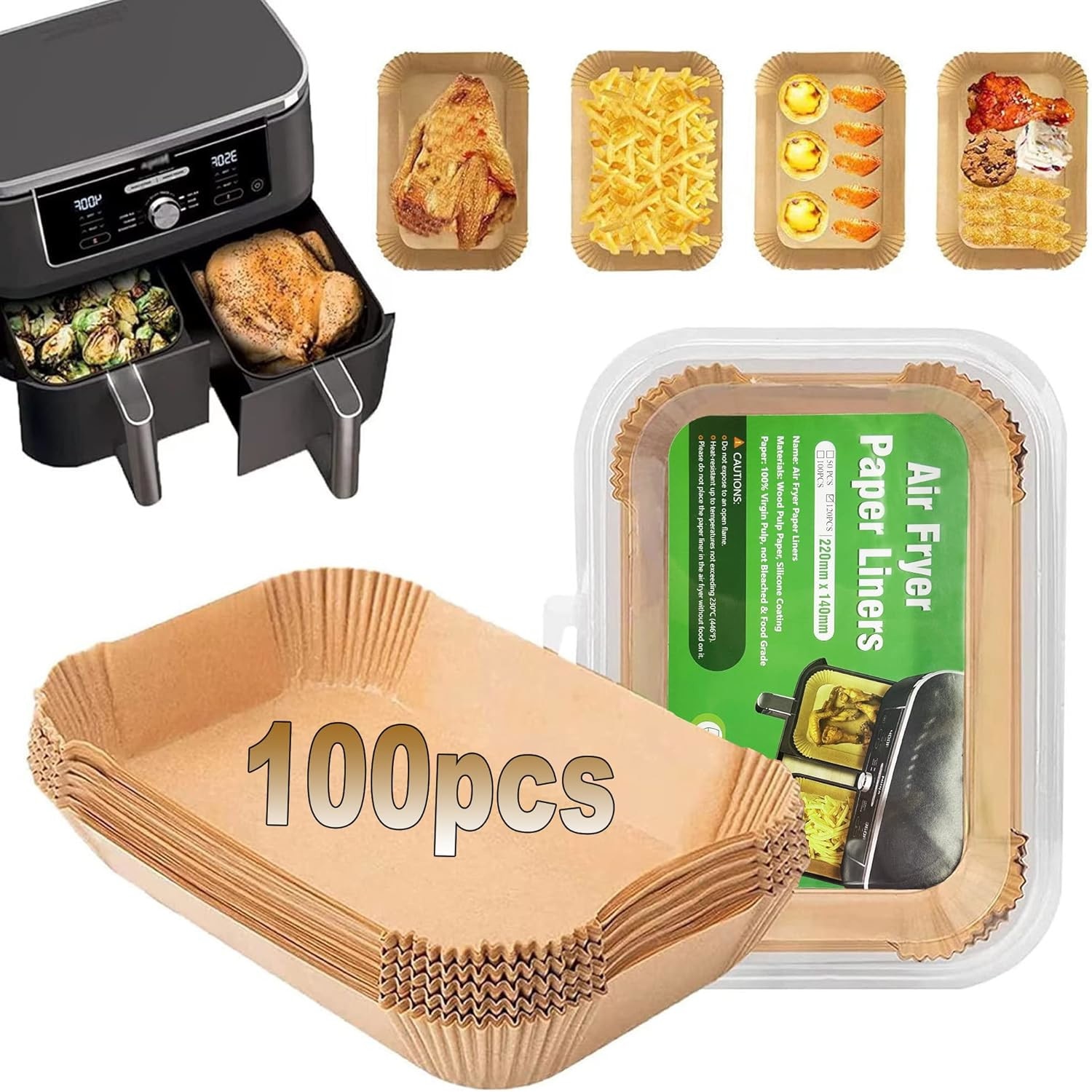Hartie de copt pentru Air Fryer, 22cm×14cm×4.5cm, Maro, MunDeir®, 100 ...