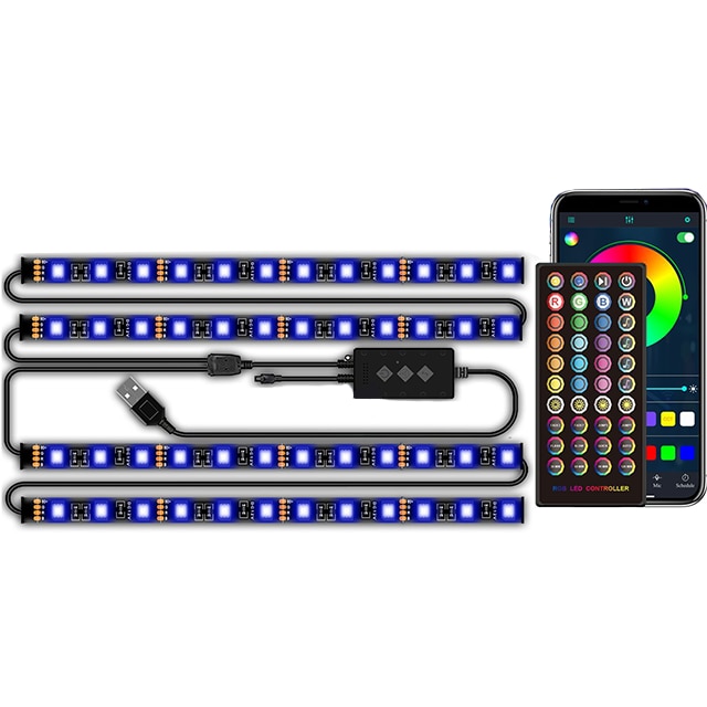 Banda Led Rgb Pentru Masina Aplicatie Bluetooth Telecomanda 40 De