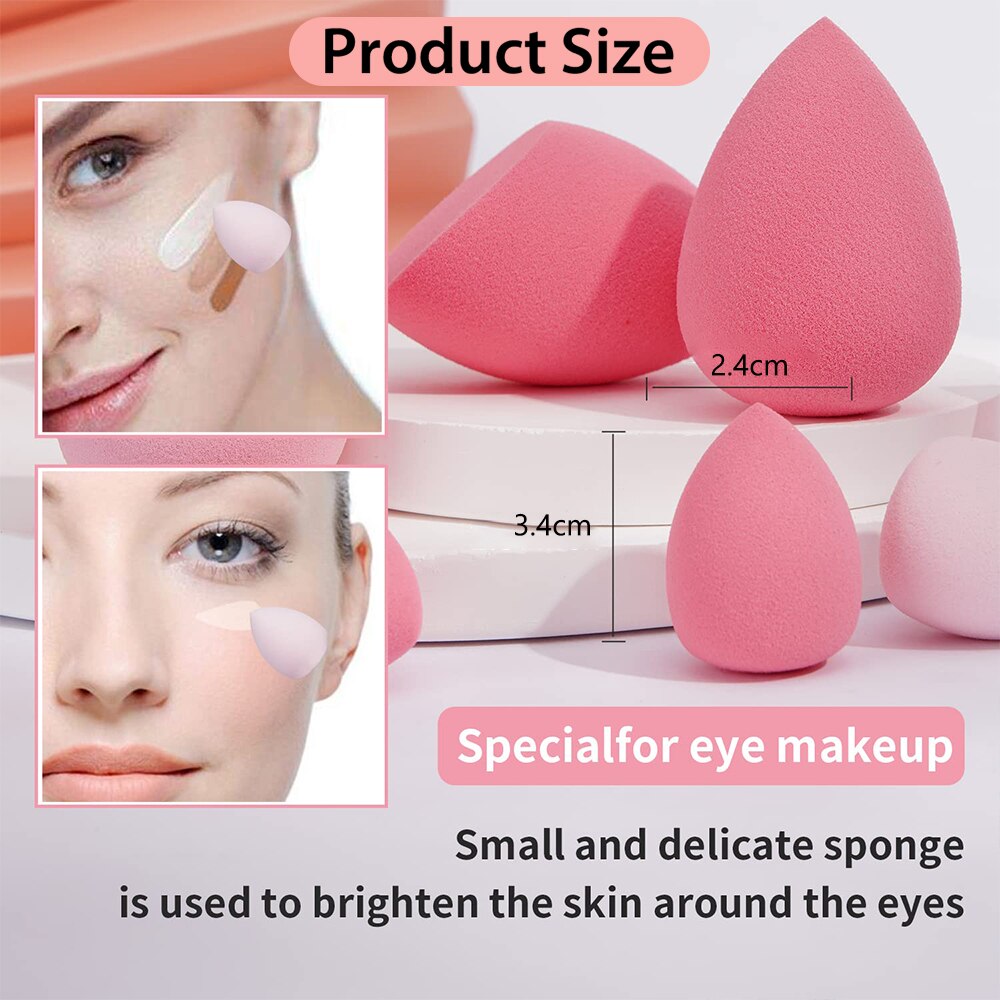 Set din 8 bureti machiaj cu patru forme, cutie pentru depozitare si ...