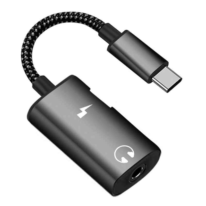 Adaptor mufa pentru casti tip C 2 in 1, JESWO, Aliaj de aluminiu, Negru ...