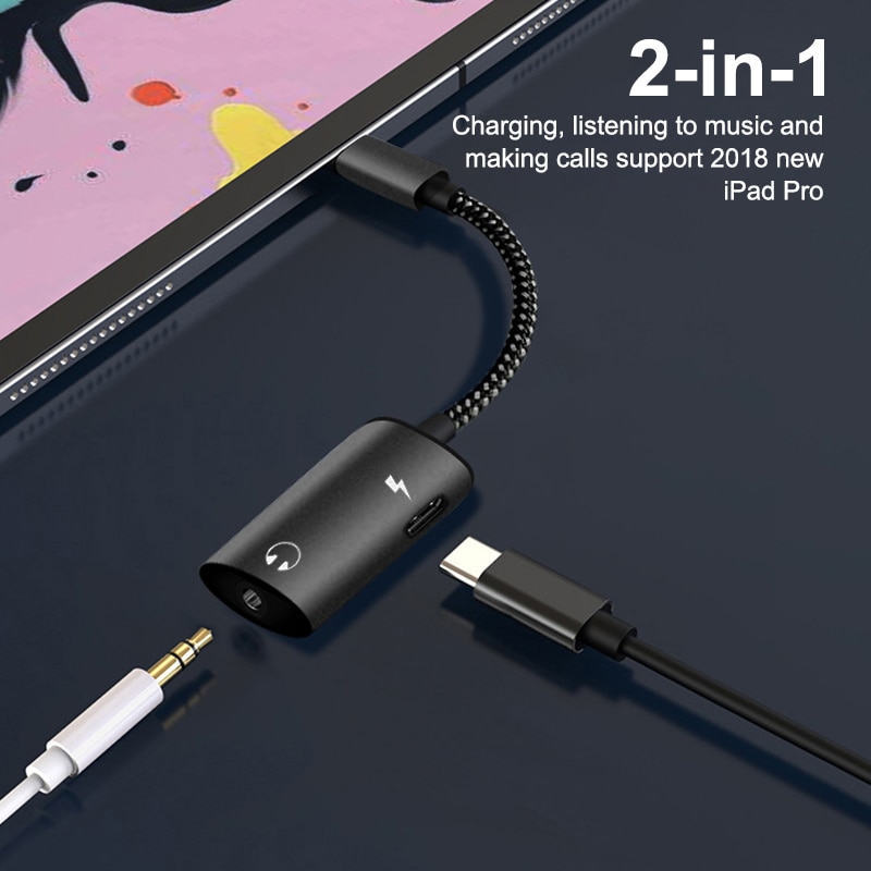 Adaptor mufa pentru casti tip C 2 in 1, JESWO, Aliaj de aluminiu, Negru ...