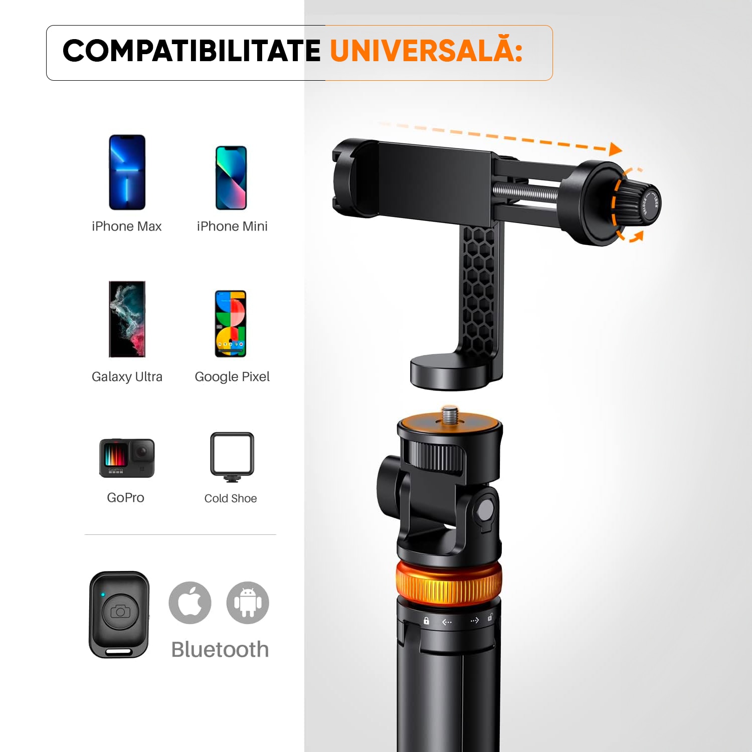 Trepied foto telescopic profesional, pentru telefon/camera foto/GoPro ...