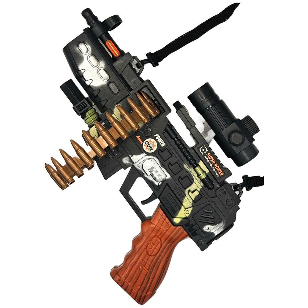 Pusca de jucarie cu sunete, lumini, vibratie, banda de cartuse rotativa ...