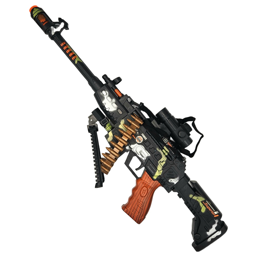 Pusca de jucarie cu sunete, lumini, vibratie, banda de cartuse rotativa ...