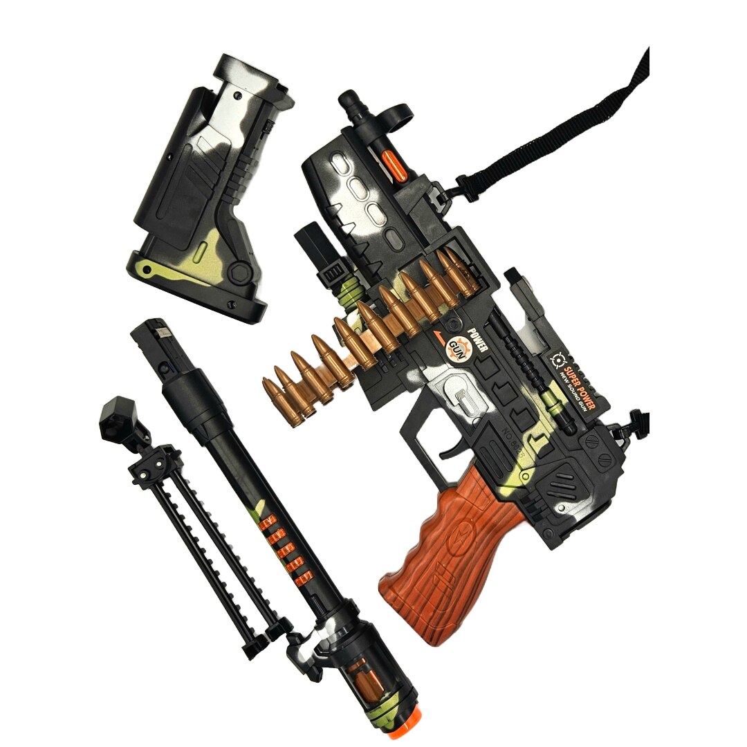 Pusca de jucarie cu sunete, lumini, vibratie, banda de cartuse rotativa ...