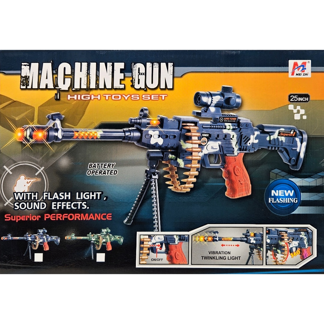 Pusca de jucarie cu sunete, lumini, vibratie, banda de cartuse rotativa ...