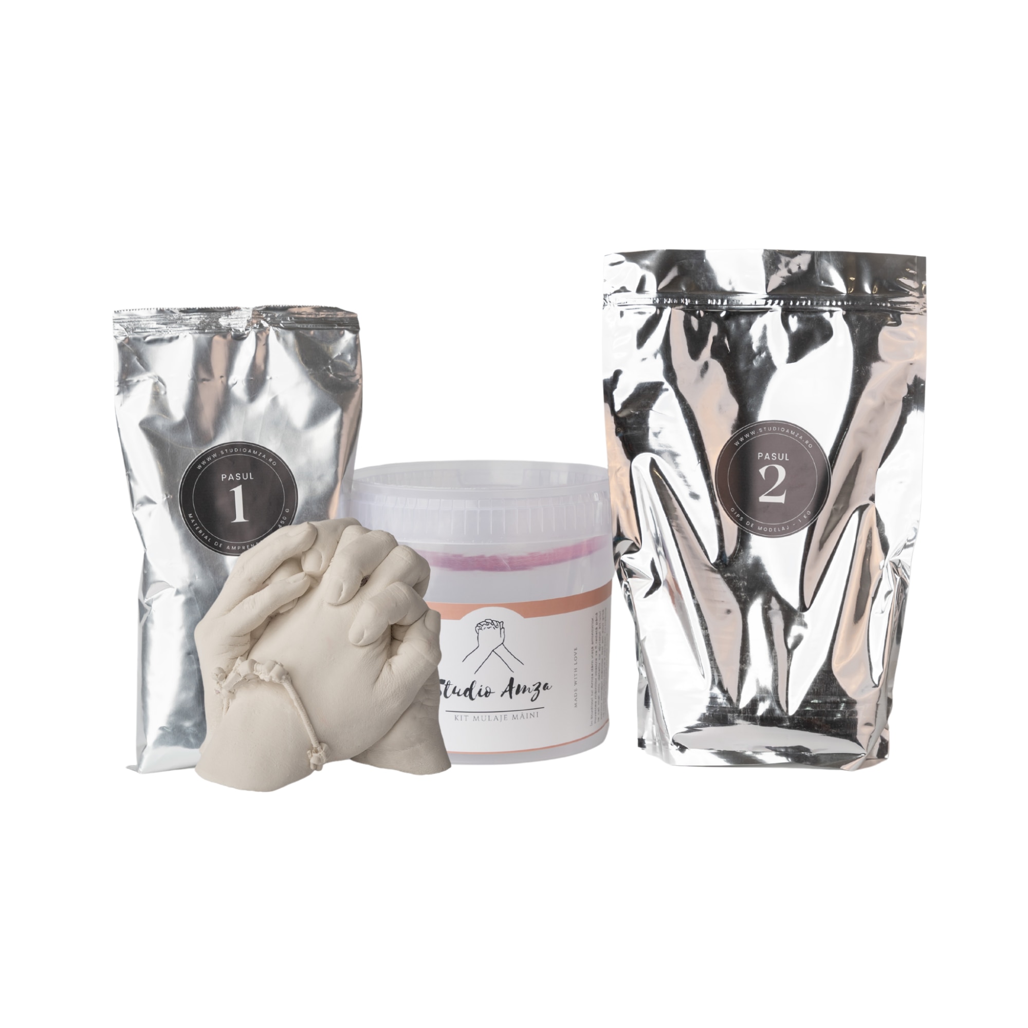 Kit cuplu pentru mulajul mainilor - doua maini adulte cu vas si suport ...