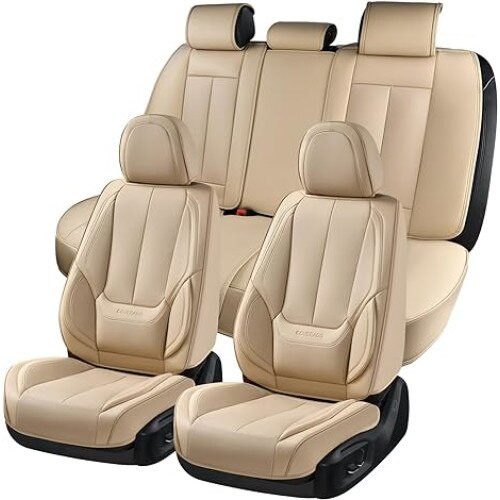 Huse Auto Premium Coverado, Set Complet, Bej pentru 5 Locuri, Piele ...
