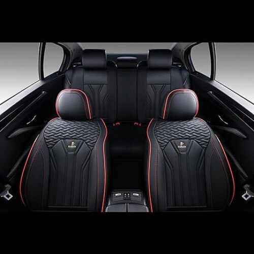 Huse Auto Premium Florich, Set Complet, Negru cu detalii Rosii pentru 5 ...