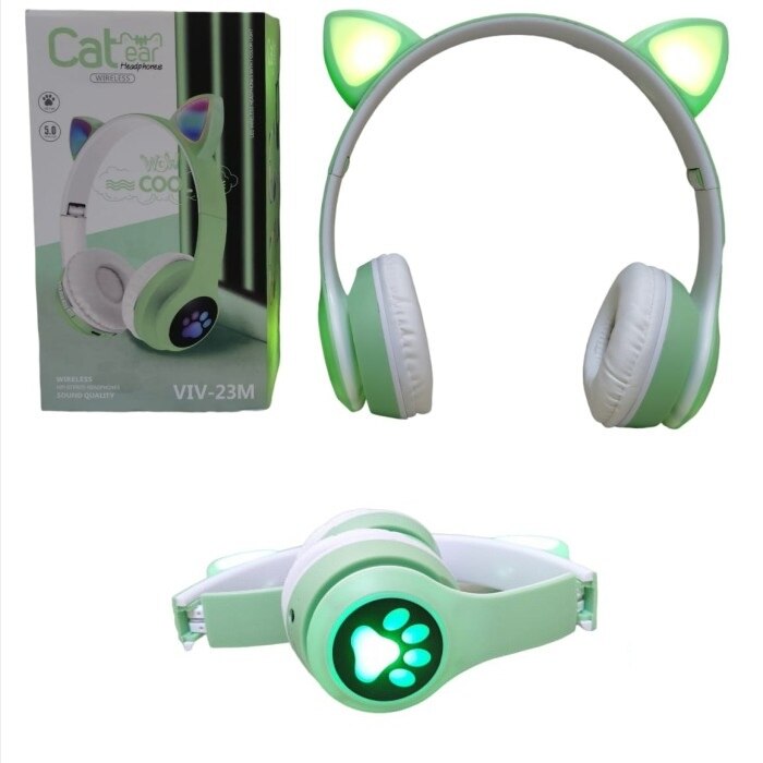 Casti wireless pentru copii, pliabile, reglabile, iluminare LED, urechi ...