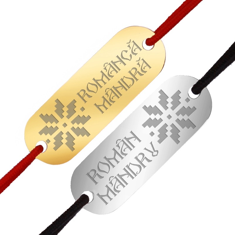 Set 2 martisoare bratari inox placuta aurie si argintie Romanca si ...