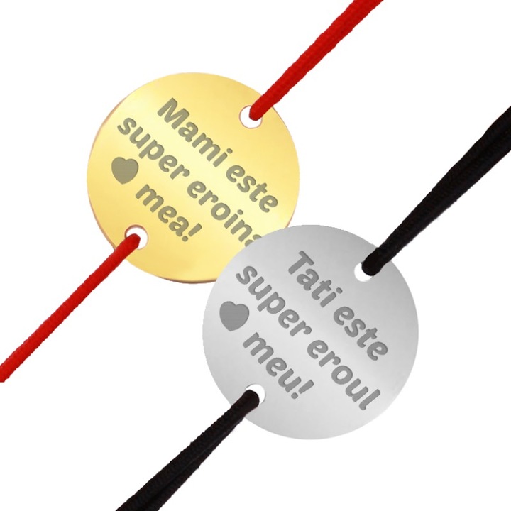 Set 2 martisoare bratari inox banut auriu si argintiu Mami si Tati ...