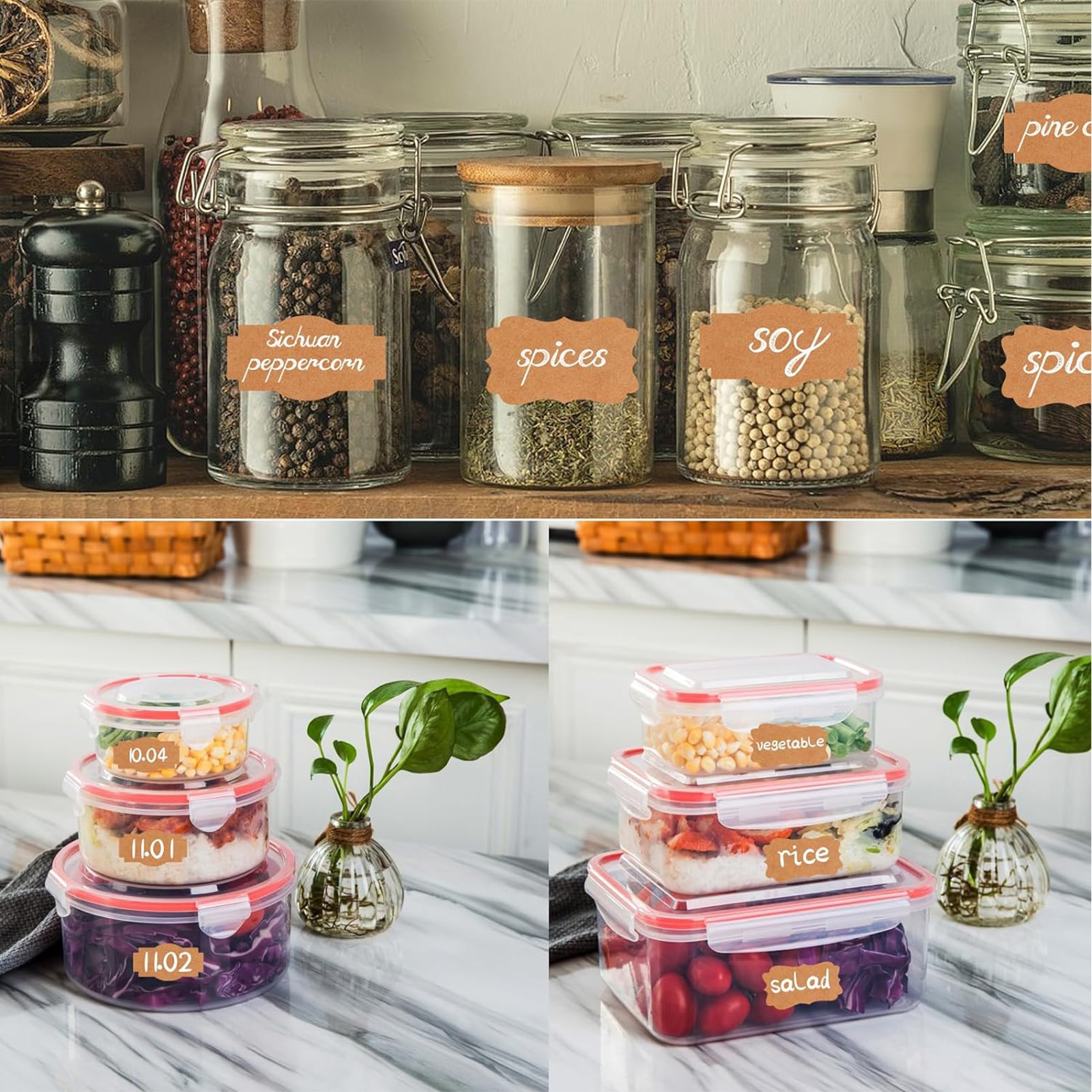 Set 300 etichete autoadezive cu 3 modele, NUODWELL, Pentru borcane ...