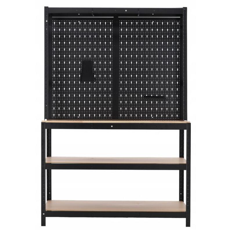 Masa de lucru, atelier, metalica, cu panouri pentru scule, 2 rafturi ...