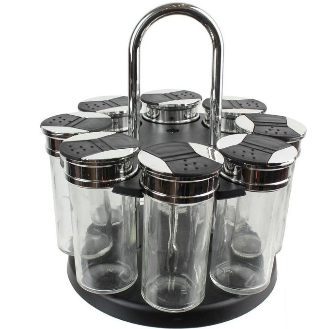Set 8 borcanase pentru condimente, cu suport metalic inclus, in forma ...