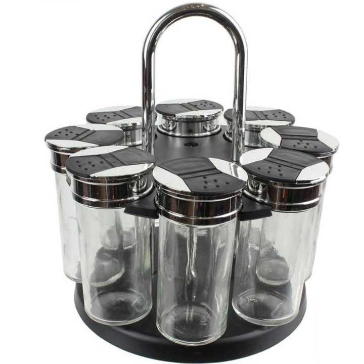 Set 8 borcanase pentru condimente, cu suport metalic inclus, in forma ...