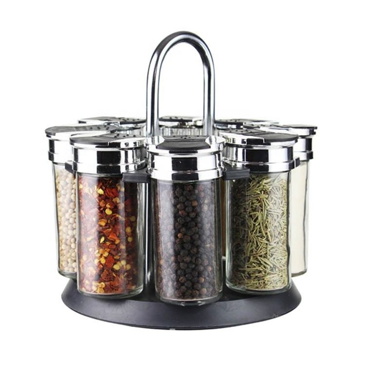 Set 8 borcanase pentru condimente, cu suport metalic inclus, in forma ...