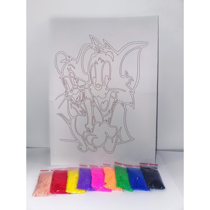 Plansa cu nisip colorat si sclipici, desen sand art, mare din carton ...