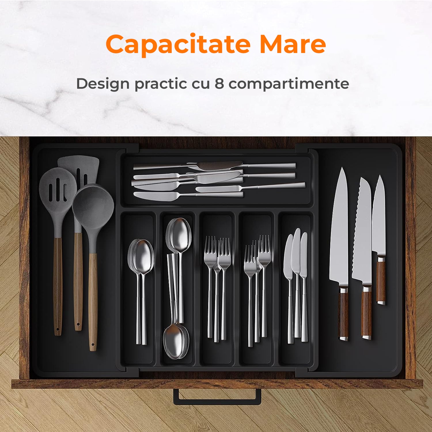 Organizator Extensibil Elindor® pentru Depozitare Tacamuri si Ustensile ...