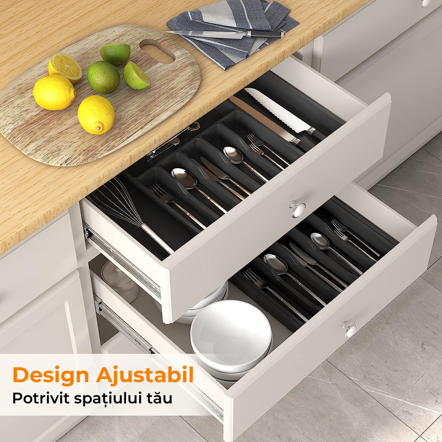 Organizator Extensibil Elindor® pentru Depozitare Tacamuri si Ustensile ...
