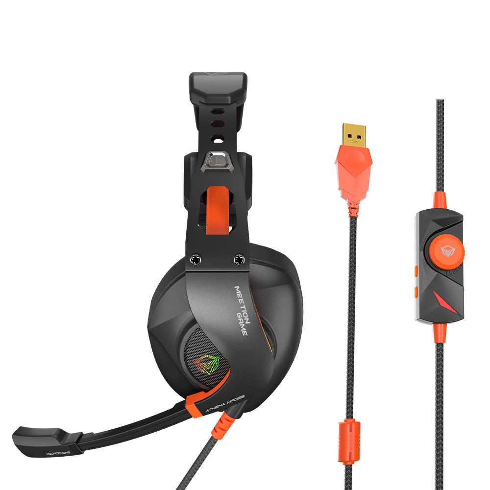 Casti gaming, Meetion, RGB, Cu microfon, USB, Negru/Portocaliu - eMAG.ro