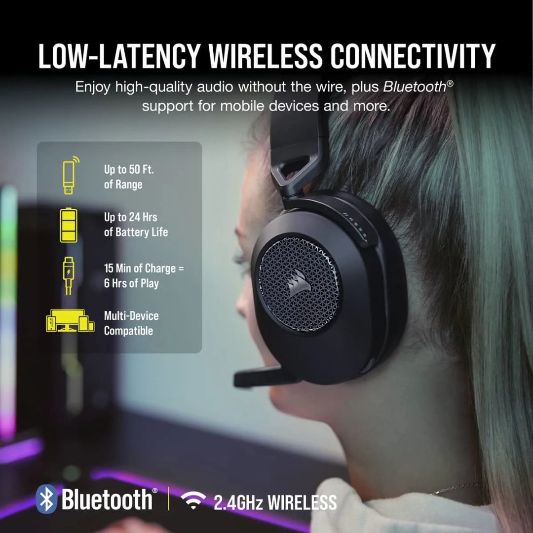 Casti gaming wireless HS65 v2, Corsair, Bluetooth, Cu microfon, Negru ...