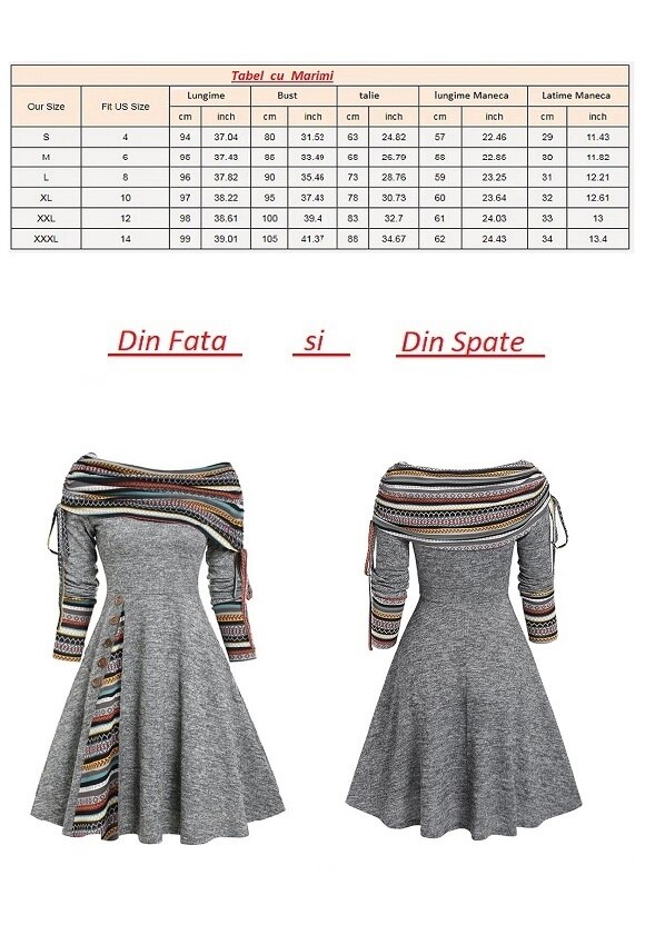 Rochie Striped cu Maneci Lungi - Look Trendy 2024, Gri / Motive ...