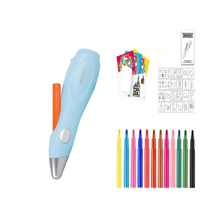 Set Creion Aerograf cu acumulator, Albastru, 12 culori si template-uri ...