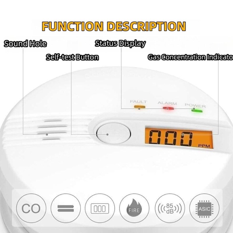 Detector de gaze naturale cu alarma, LLWL, LCD, Alb - eMAG.ro