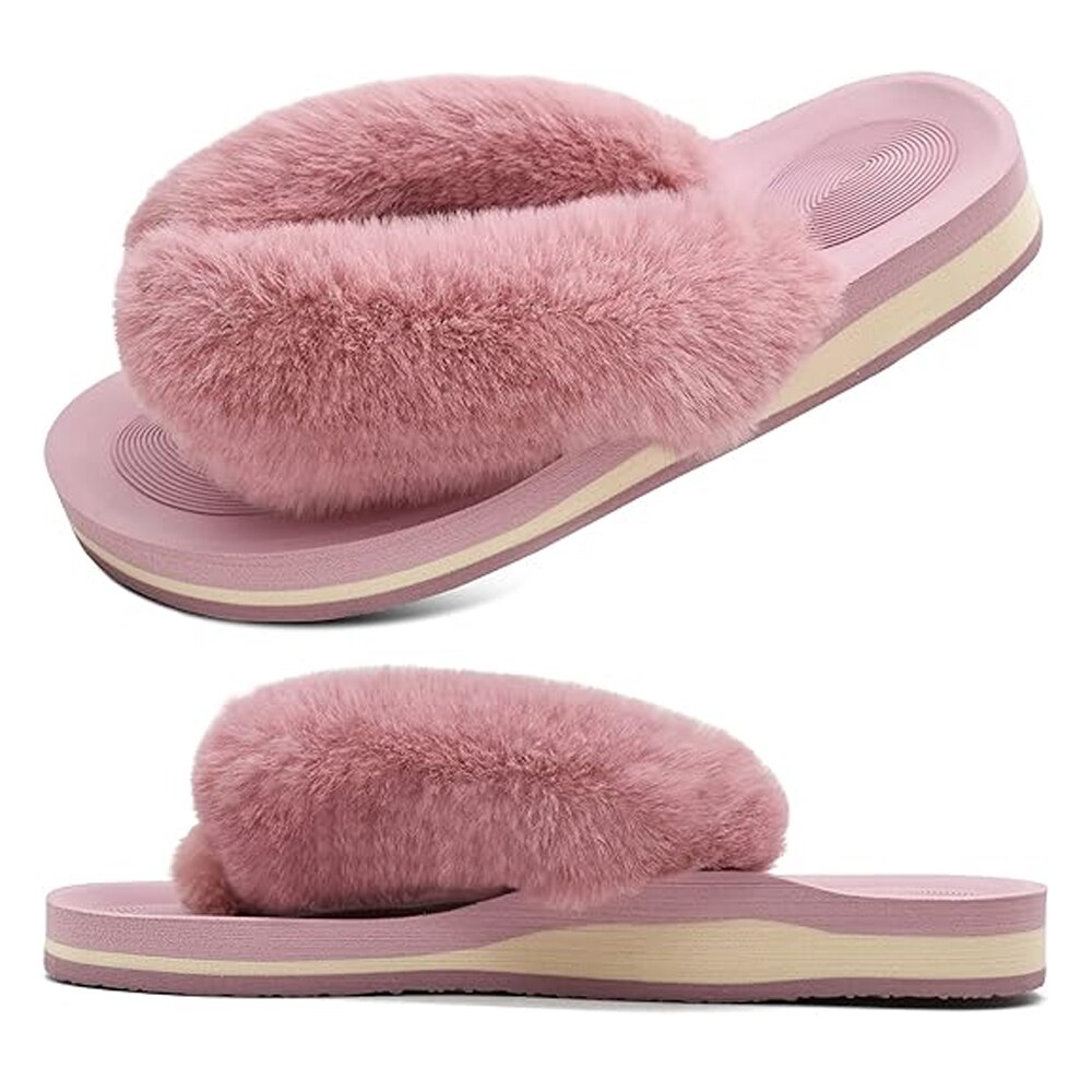 Slapi dama, JUP, Cu puf, Cauciuc/Blana artificiala, Roz, 42 EU - eMAG.ro