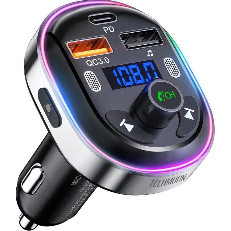 Modulator FM Auto, Techmoon®, Bluetooth 5.3, PD30W+QC3.0 Super Fast ...