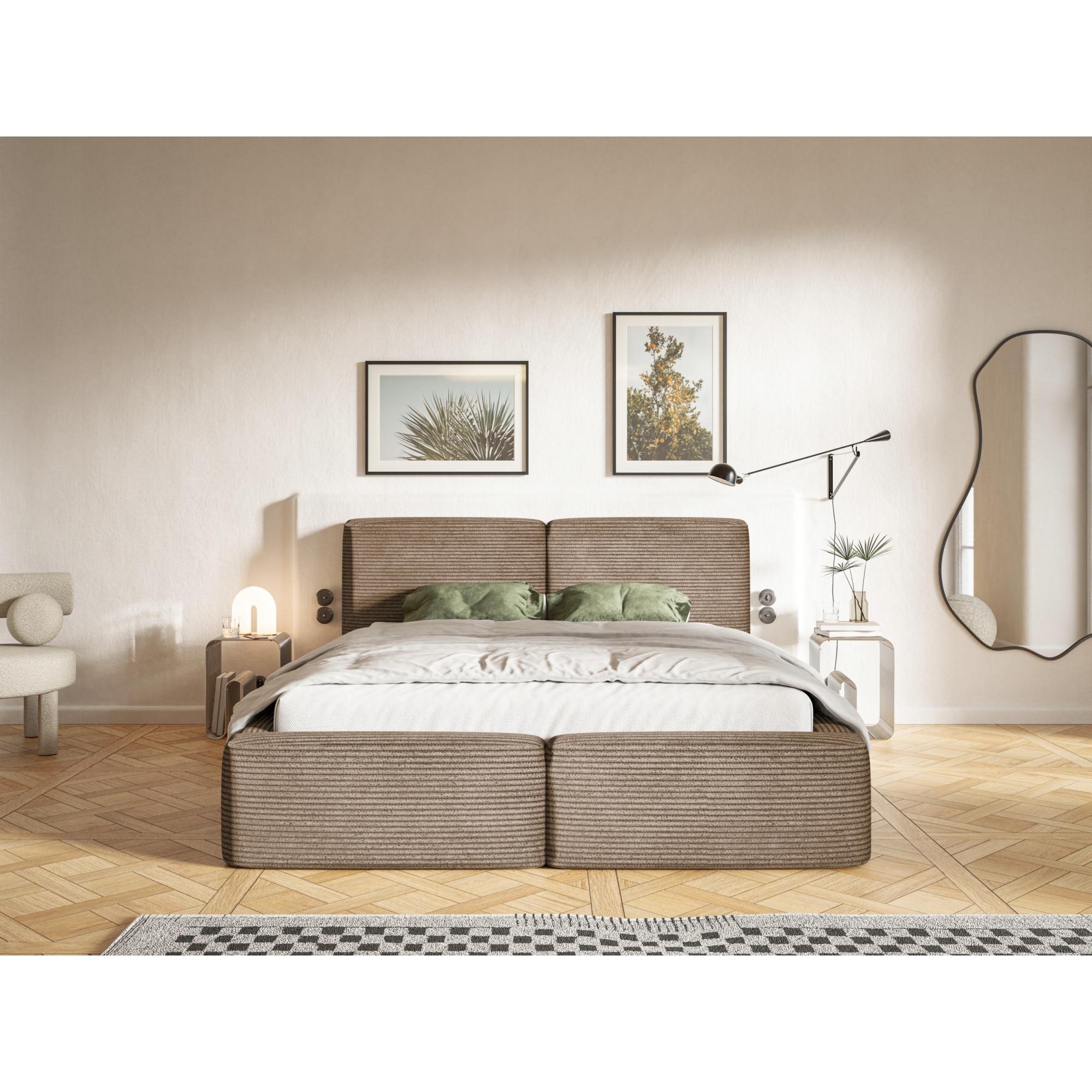 Pat tapitat, Tucco, Lemn, 180x200, Bej - eMAG.ro