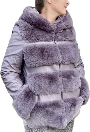 Geaca Dama Din Piele Ecologica Si Blana, Cu Gluga, Pentru Un Stil ...