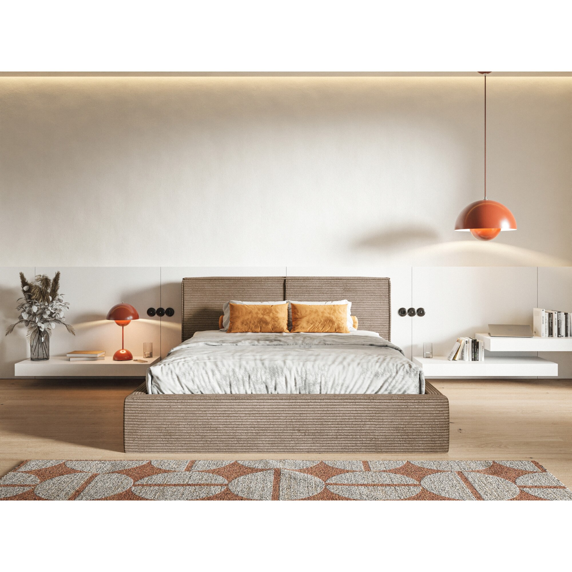 Pat tapitat, Tucco, Lemn, 120x200, Bej - eMAG.ro