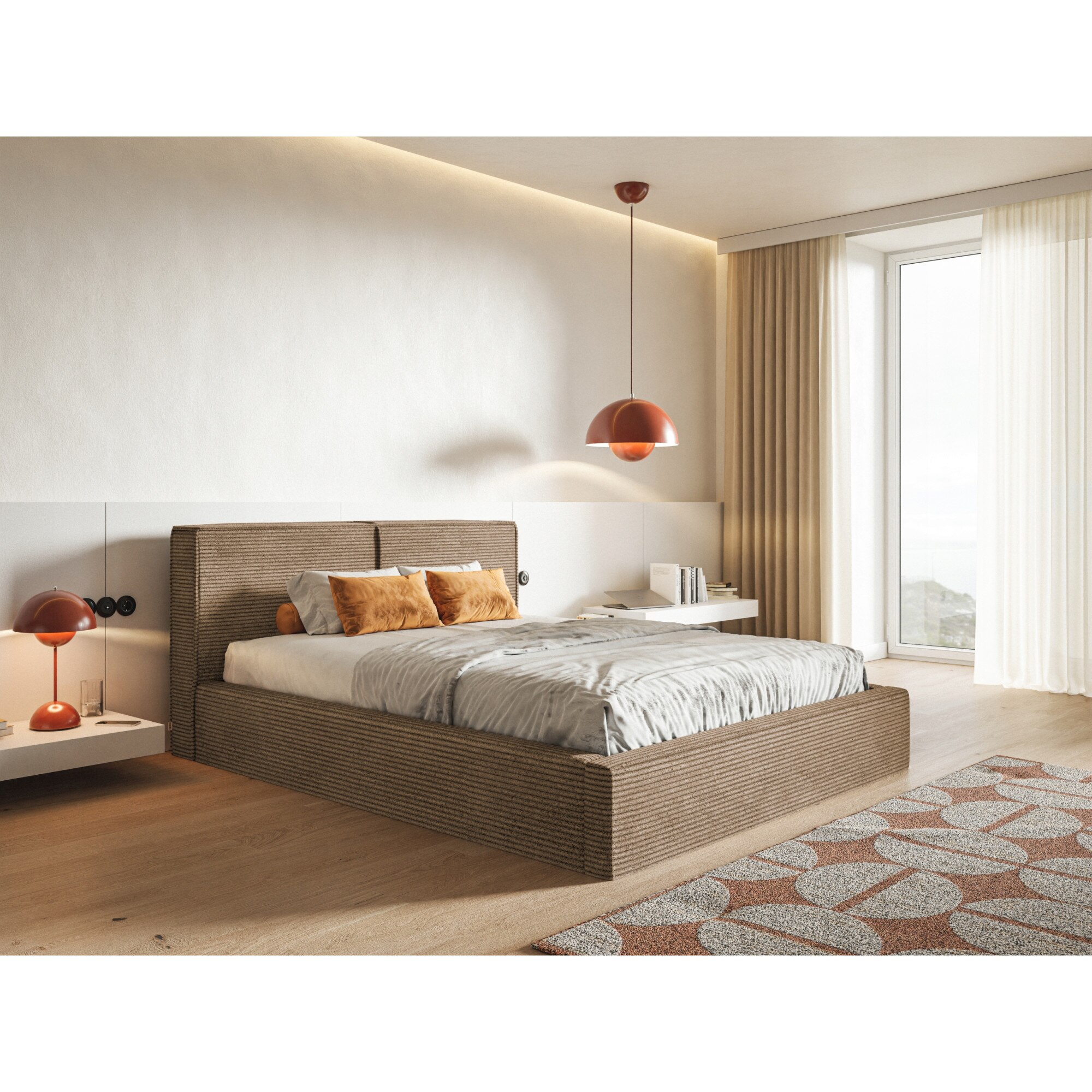 Pat tapitat, Tucco, Lemn, 120x200, Bej - eMAG.ro