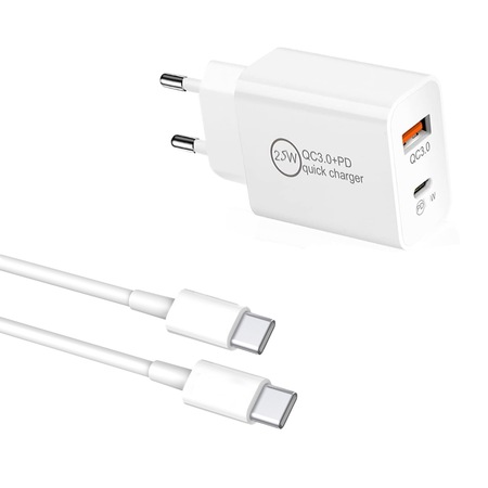 Incarcator retea 25W, G-Tech Dual, Cablu Tip-C / Tip-C, G-Tech, 2 ...