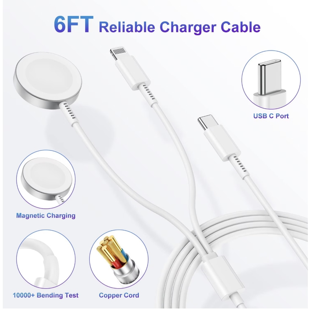 Безжично зарядно устройство iWatch 2in1, WaltStore®, магнитен кабел за ...