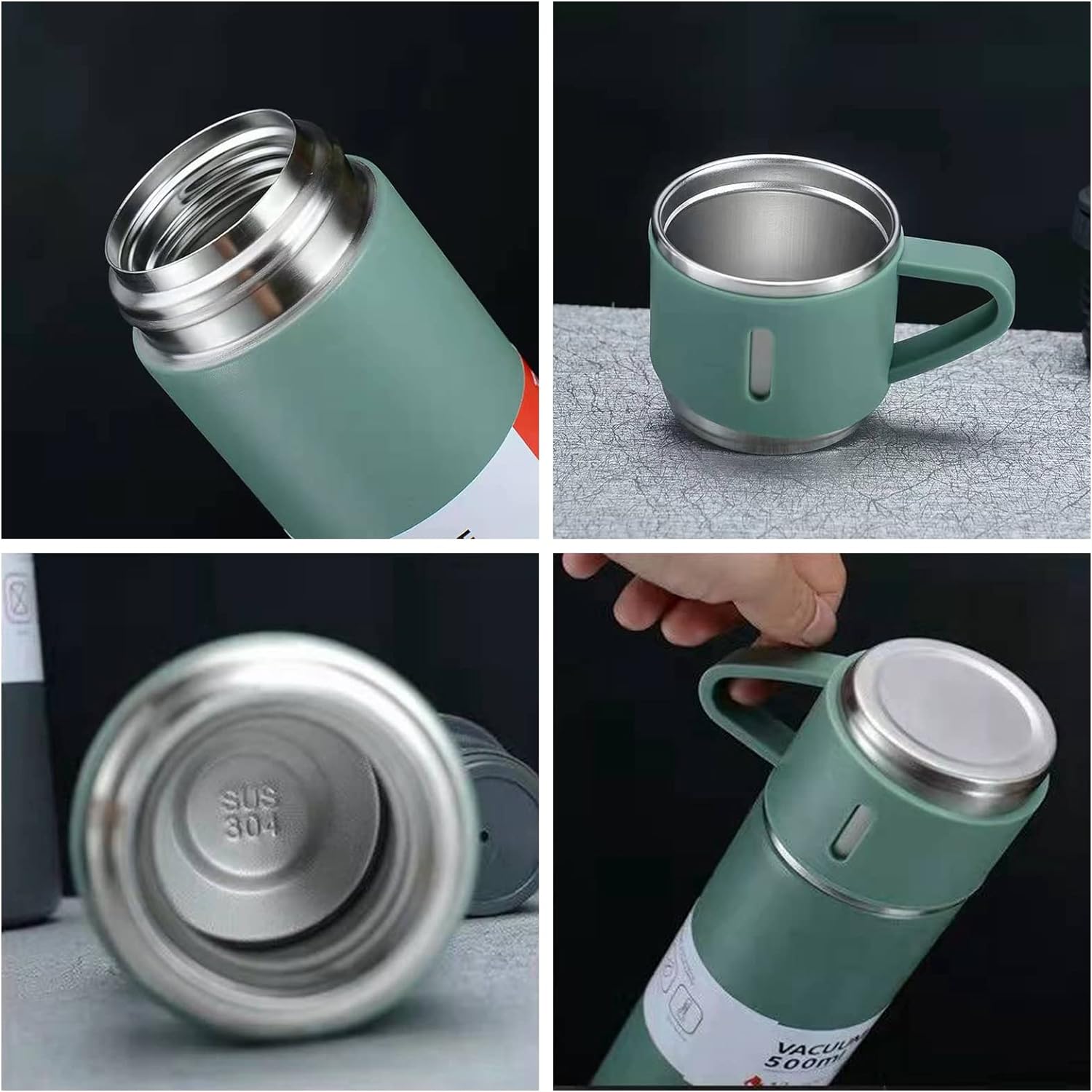 Set termos cu 2 cani, TECHSUIT, Otel Inoxidabil si Silicon, 500 ml ...