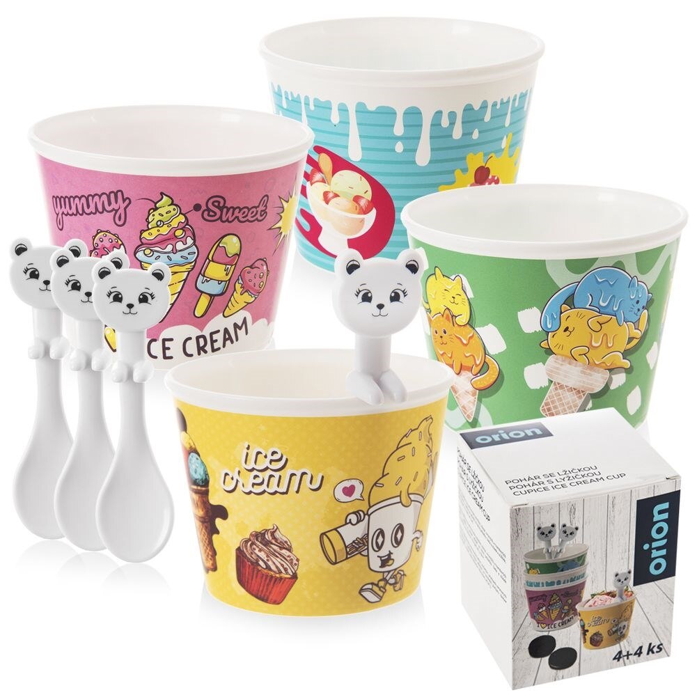 Set 4 Cupe De Desert Cu Lingurite, Orion, Capacitate 280 ml, 9x7x20.5 ...