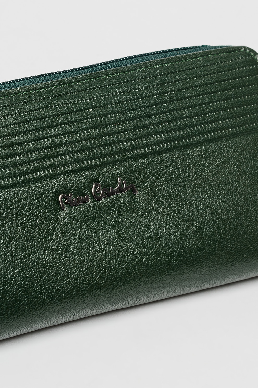 Pierre Cardin, Portofel de piele cu fermoar, Verde inchis - eMAG.ro