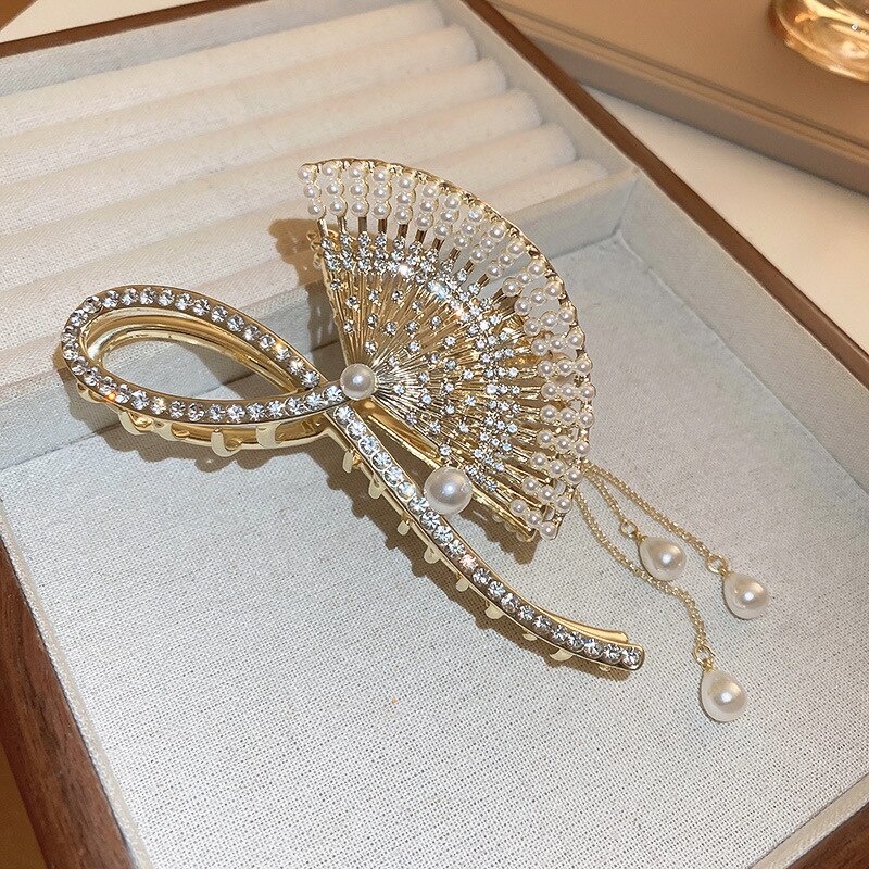 Clema par, Metal/Cristale/Perle, 6x11 cm, Auriu - eMAG.ro