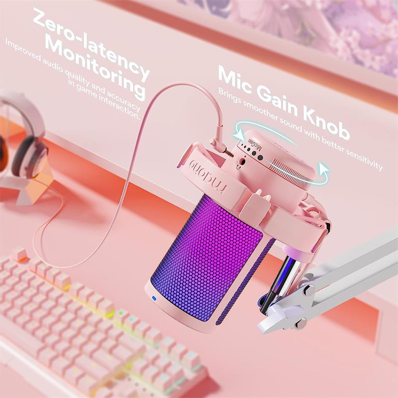 Microfon condensator de streaming pentru PC, LLWL, USB, Roz - eMAG.ro