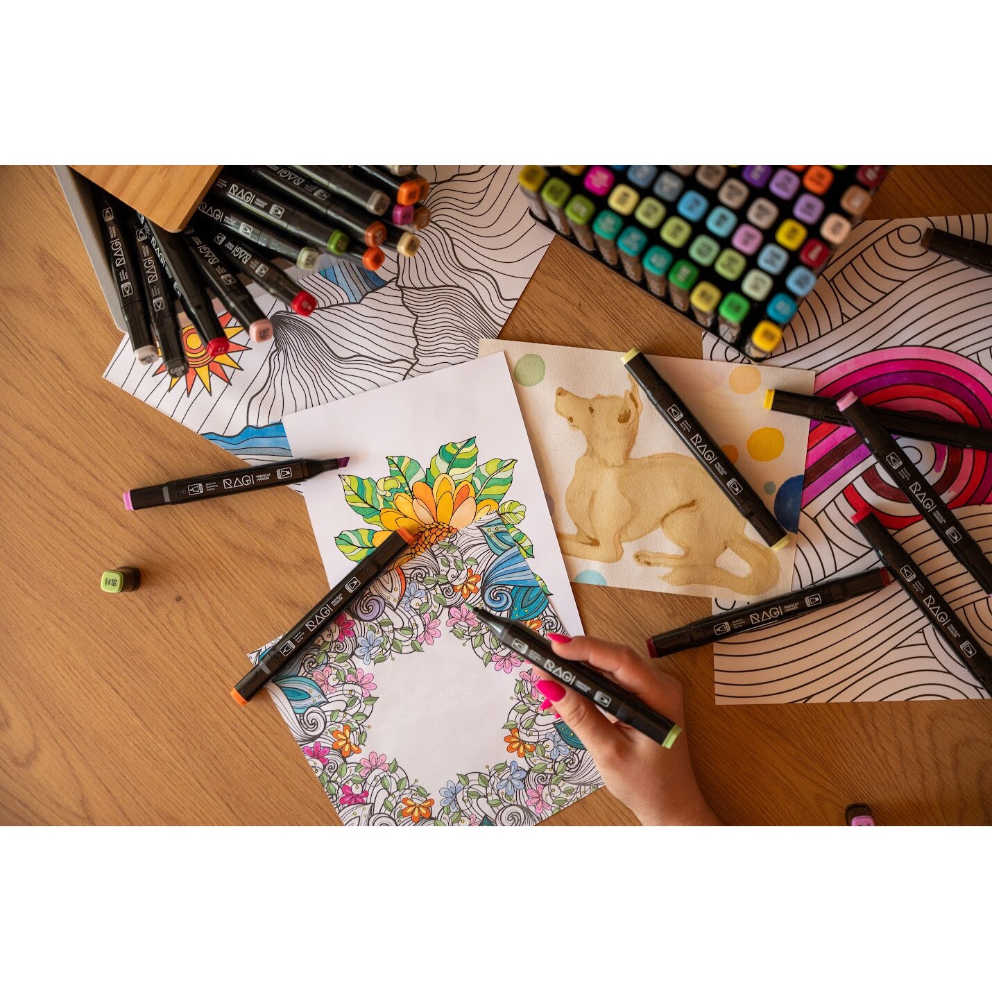 Set 264 de markere colorate RAGI, capete duble, cerneala pe baza de ...