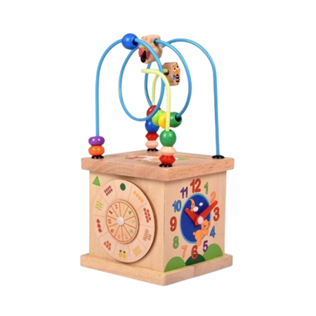 Centru din lemn educativ Montessori, Cub activitati 5 in 1, Labirint ...