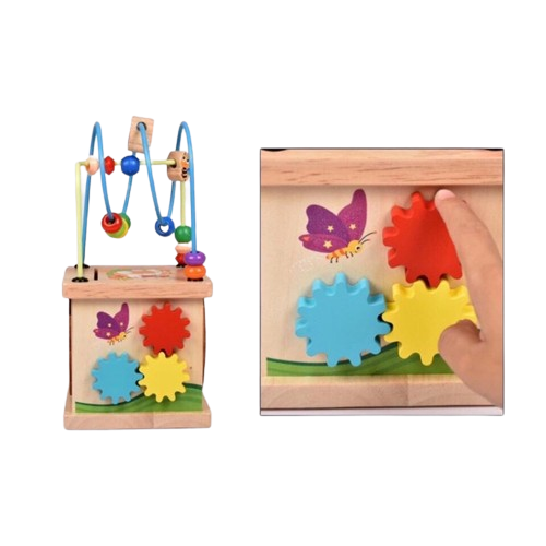 Centru din lemn educativ Montessori, Cub activitati 5 in 1, Labirint ...