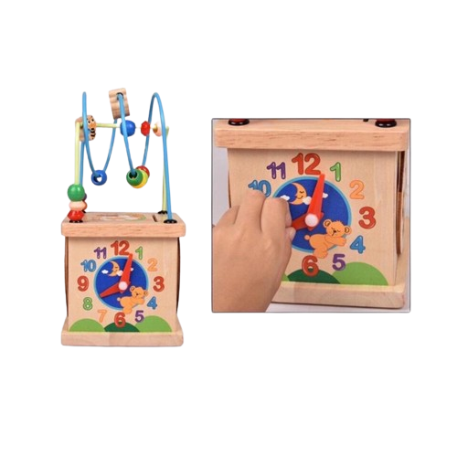 Centru din lemn educativ Montessori, Cub activitati 5 in 1, Labirint ...