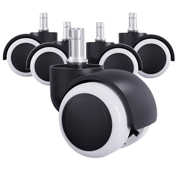 Set de 5 roti pentru scaun birou, JENUOS®, 2, 5 inch transparent, tija ...