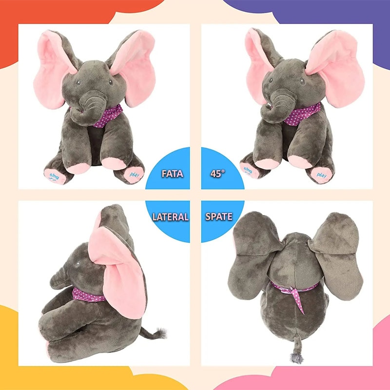 Jucarie de plus NEXTLY, elefant Peek a Boo, canta, se joaca Cucu Bau si ...