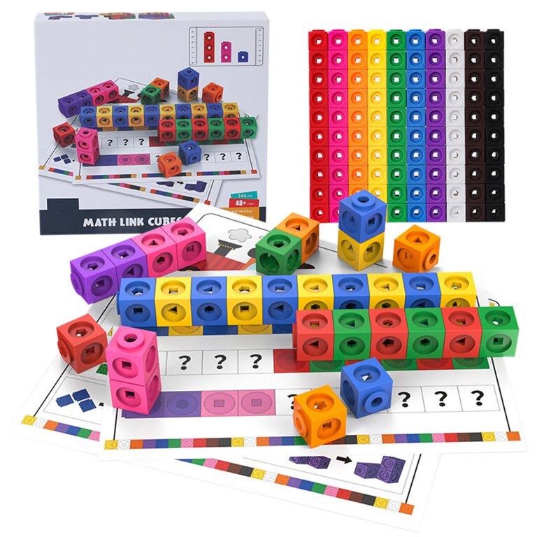 Joc educativ Stem, MathLink Cubes, pentru incepatori, 144 piese, + 4 ani, SARALMA® - eMAG.ro