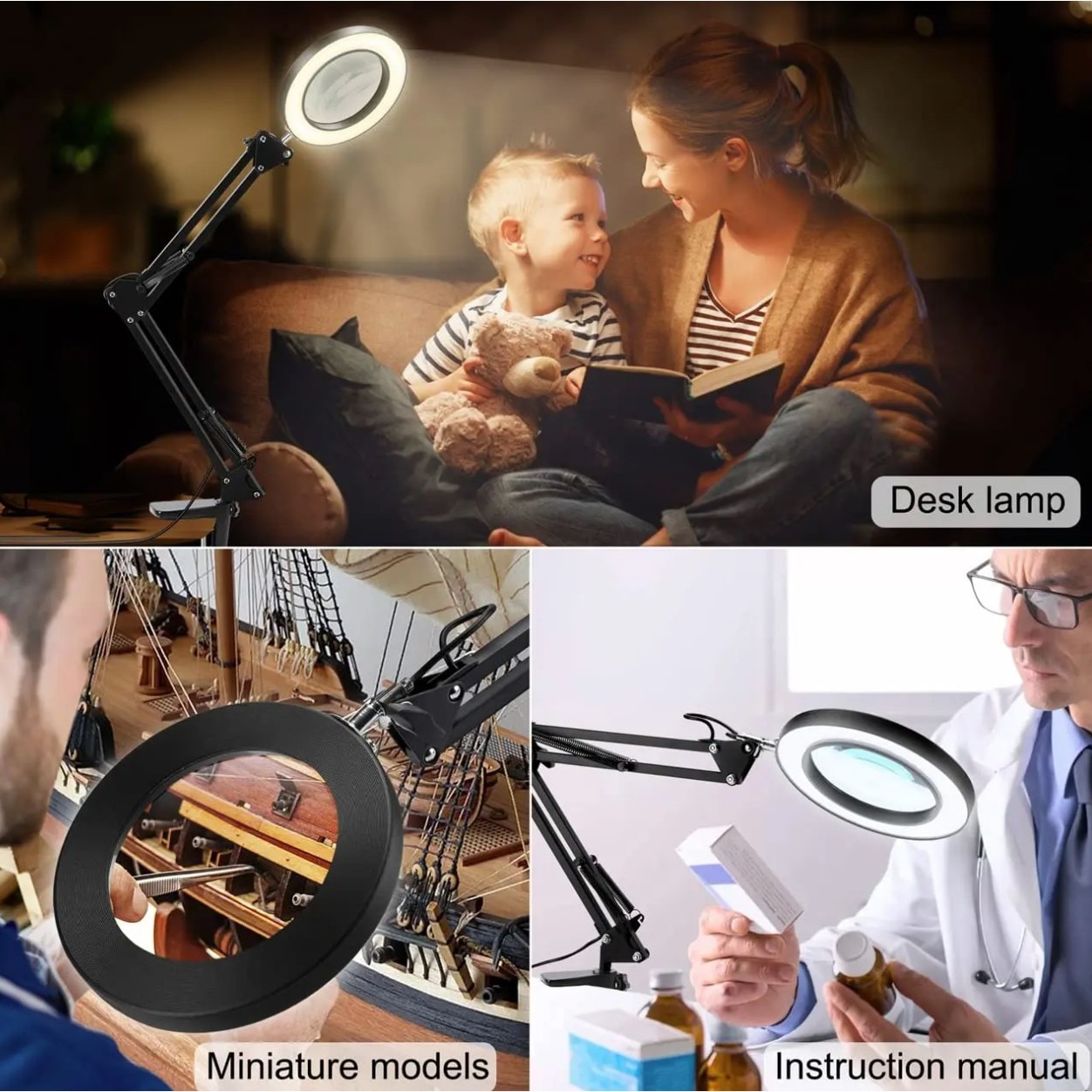 Lampa led cu lupa si USB, Zola, lentila din sticla optica, 3 nuante de ...